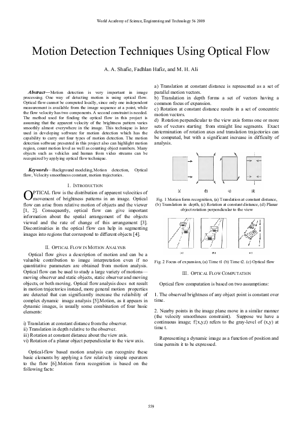 Pdf Motion Detection Techniques Using Optical Flow