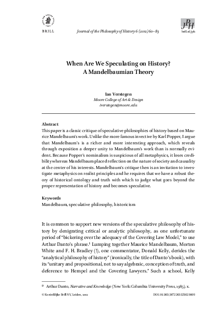 (PDF) When Are We Speculating on History? A Mandelbaumian Theory