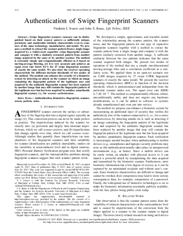 (PDF) Authentication of Swipe Fingerprint Scanners