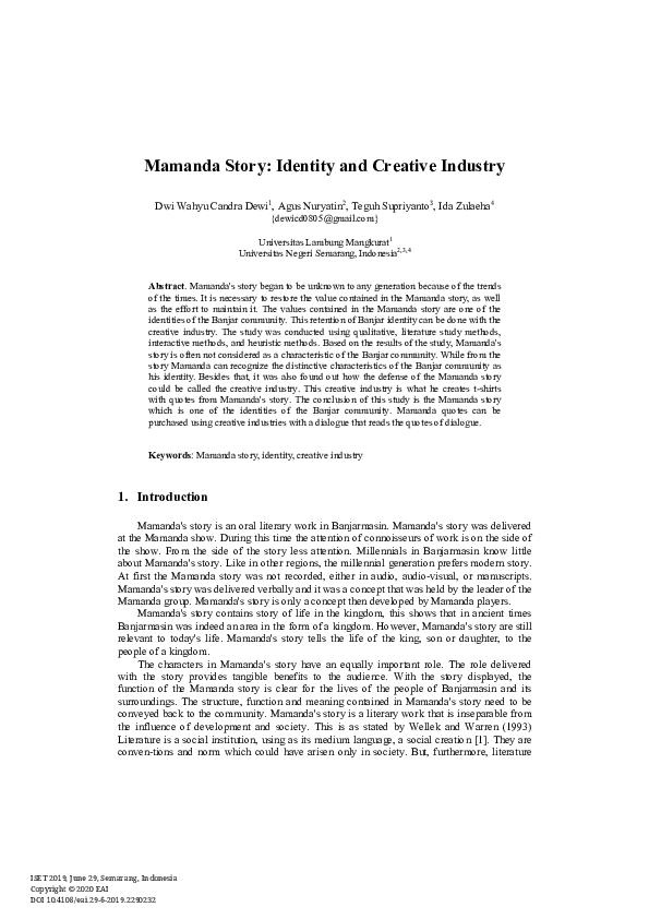 (PDF) Mamanda Story: Identity and Creative Industry