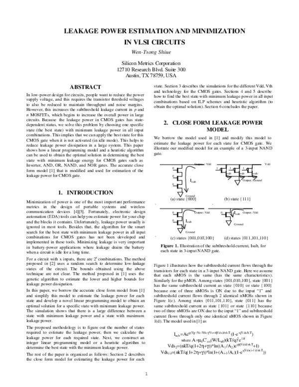 (PDF) Leakage power estimation and minimization in VLSI circuits