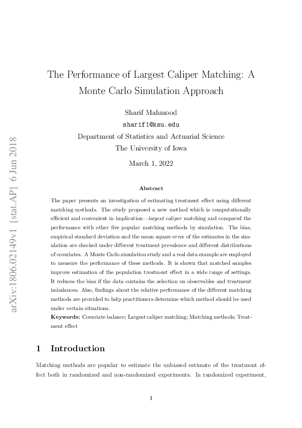 (PDF) The Performance of Largest Caliper Matching: A Monte Carlo ...