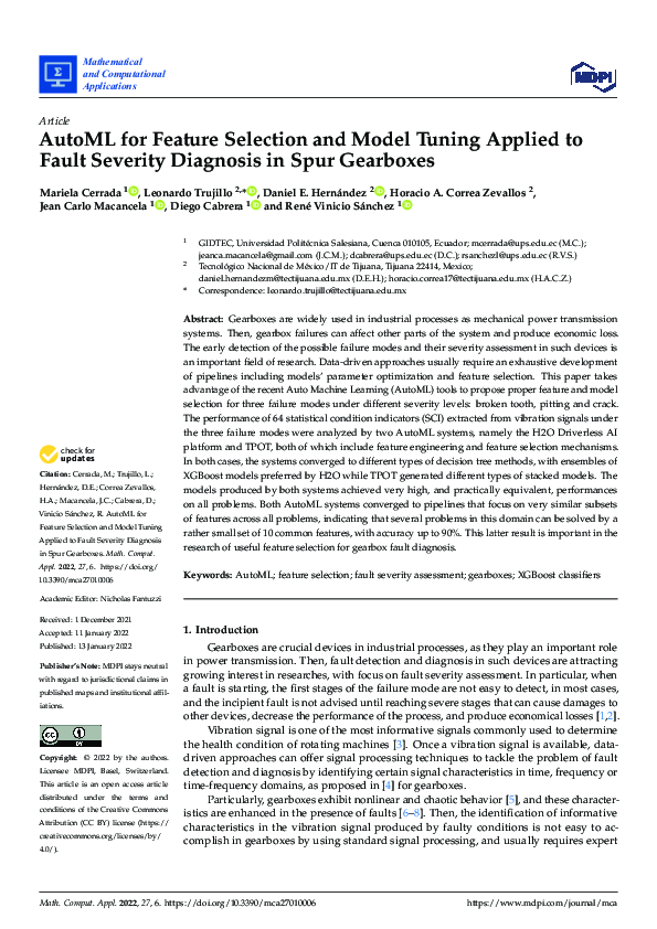 (PDF) AutoML for Feature Selection and Model Tuning Applied to Fault Severity Diagnosis in Spur ...