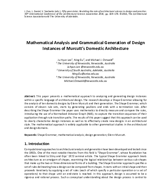 (PDF) Mathematical analysis and grammatical generation of design instances of Murcutt's domestic ...