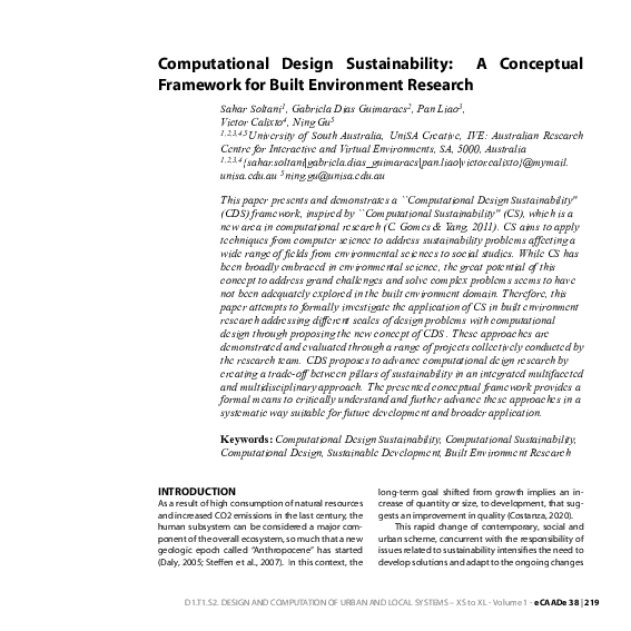 (PDF) Computational Design Sustainability: A Conceptual Framework for Built Environment Research