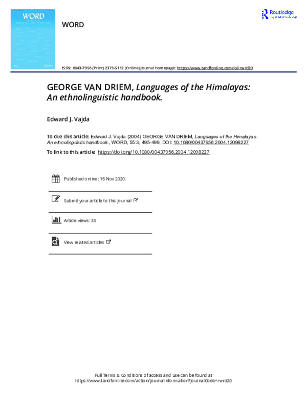 (PDF) GEORGE VAN DRIEM, Languages of the Himalayas: An ethnolinguistic ...