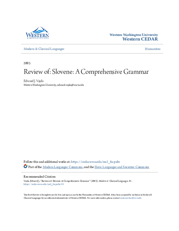 (PDF) Review of: Slovene: A Comprehensive Grammar
