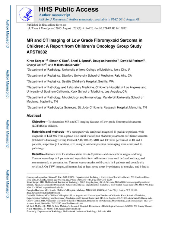 (PDF) MRI and CT of Low-Grade Fibromyxoid Sarcoma in Children: A Report ...