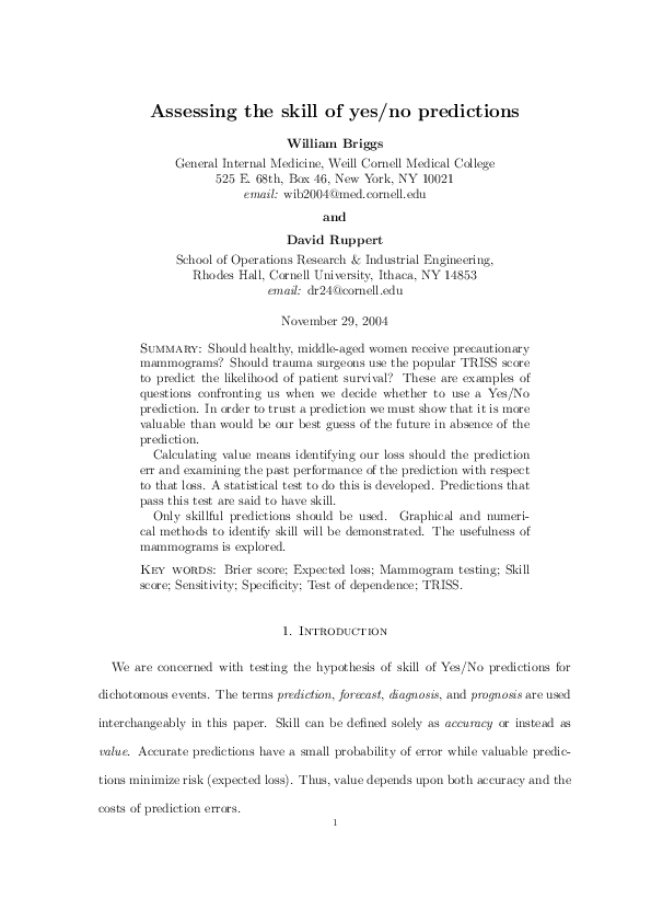 (PDF) Assessing the skill of yes/no predictions