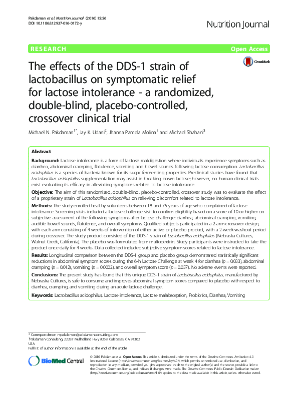 (PDF) The effects of the DDS-1 strain of lactobacillus on symptomatic ...
