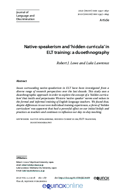(PDF) Native-speakerism and ‘hidden curricula’ in ELT training
