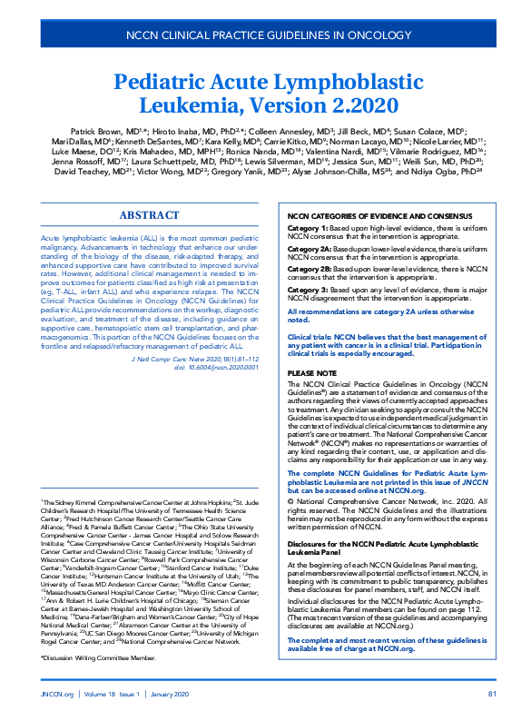 (PDF) NCCN CLINICAL PRACTICE GUIDELINES IN ONCOLOGY Pediatric Acute ...