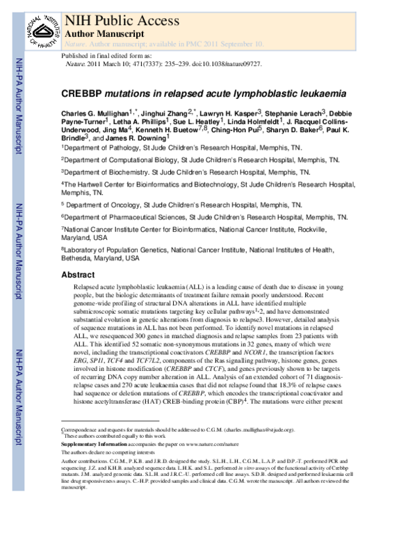 (PDF) Faculty of 1000 evaluation for CREBBP mutations in relapsed acute ...