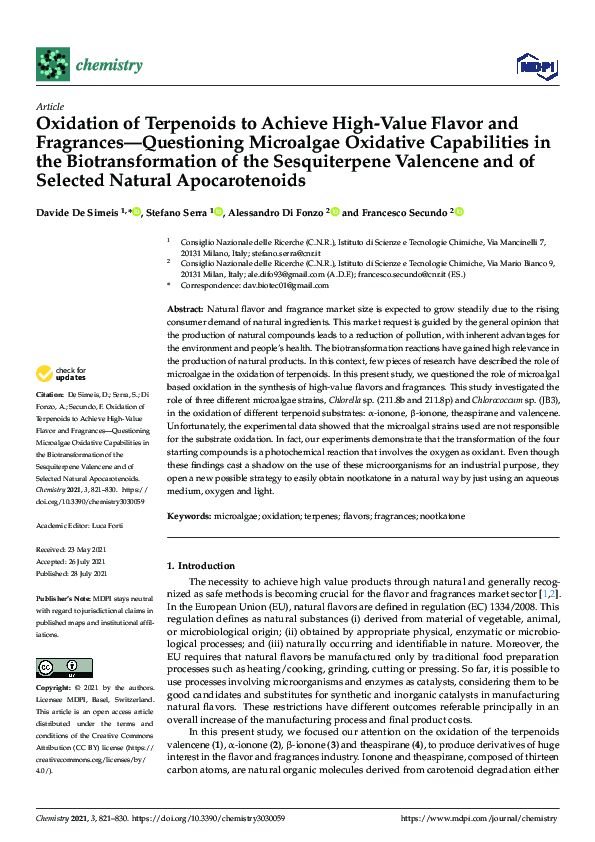 (PDF) Oxidation of Terpenoids to Achieve High-Value Flavor and ...