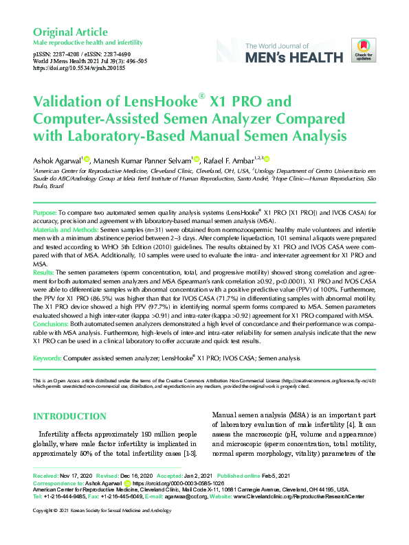 (PDF) Validation of LensHooke® X1 PRO and Computer-Assisted Semen ...