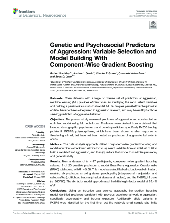 Pdf Genetic And Psychosocial Predictors Of Aggression Variable Selection And Model Building
