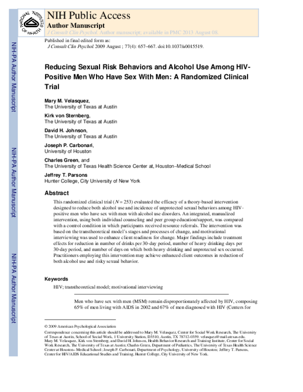 (PDF) Reducing sexual risk behaviors and alcohol use among HIV-positive ...