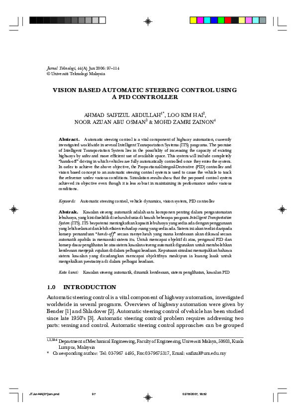 (PDF) Vision Based Automatic Steering Control Using A Pid Controller