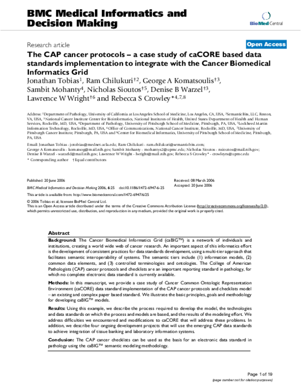 (PDF) The CAP cancer protocols a case study of caCORE based data ...