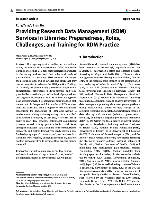 (PDF) Providing Research Data Management (RDM) Services in Libraries ...