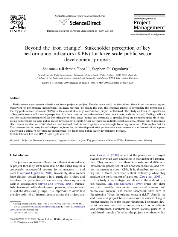(PDF) Beyond the ‘iron triangle’: Stakeholder perception of key ...
