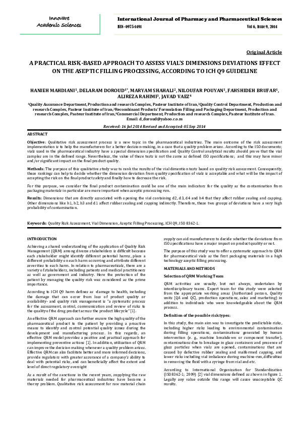 (PDF) A Practical Risk-Based Approach to Assess Vial’s Dimensions ...
