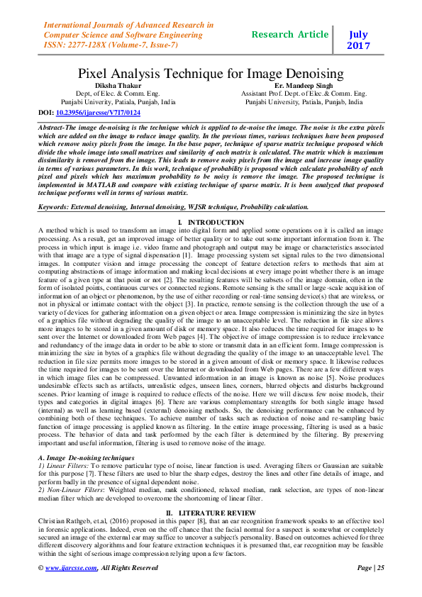 (PDF) Pixel Analysis Technique for Image Denoising
