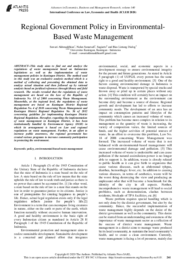 (PDF) Regional Government Policy in Environmental-Based Waste Management