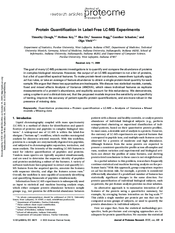 (PDF) Protein Quantification in Label-Free LC-MS Experiments