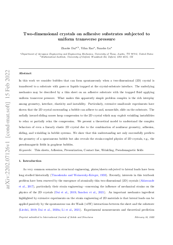 (PDF) Two-dimensional crystals on adhesive substrates subjected to ...