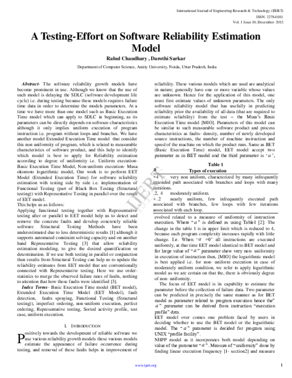 Pdf A Testing Effort On Software Reliability Estimation Model