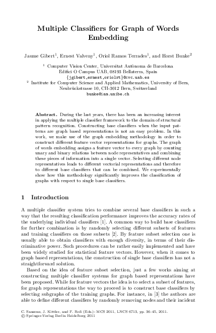(PDF) Multiple Classifiers for Graph of Words Embedding | Oriol Terrades - Academia.edu