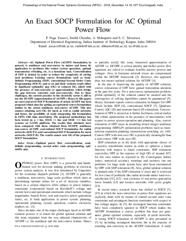 (PDF) An Exact SOCP Formulation for AC Optimal Power Flow