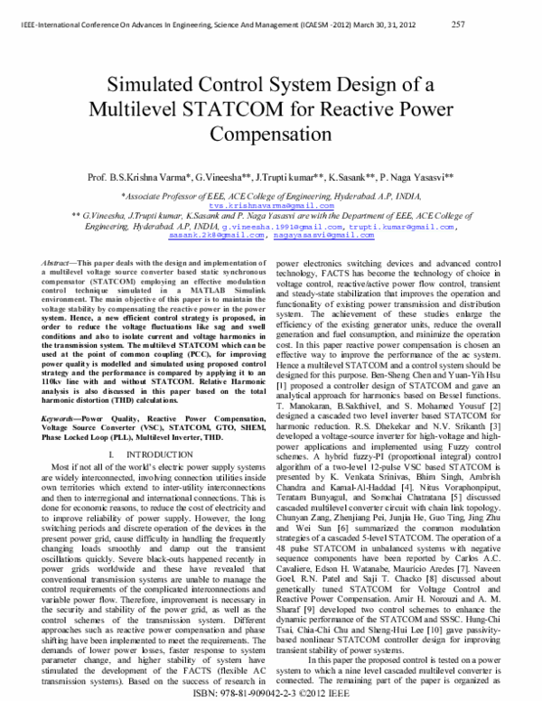 Pdf Simulated Control System Design Of A Multilevel Statcom For Reactive Power Compensation
