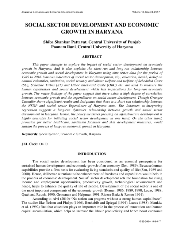(PDF) Social Sector Development and Economic Growth In Haryana