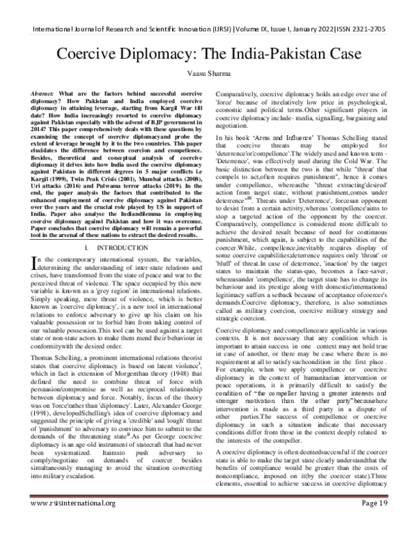 (PDF) Coercive Diplomacy: The India-Pakistan Case
