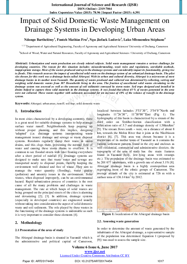 (PDF) Impact of Solid Domestic Waste Management on Drainage Systems in ...