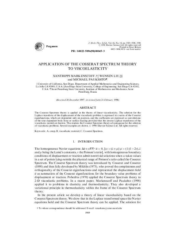 (PDF) Application of the cosserat spectrum theory to viscoelasticity