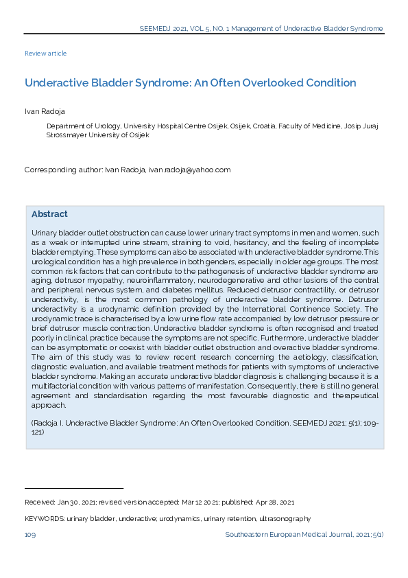 (PDF) Underactive bladder: an often overlooked condition