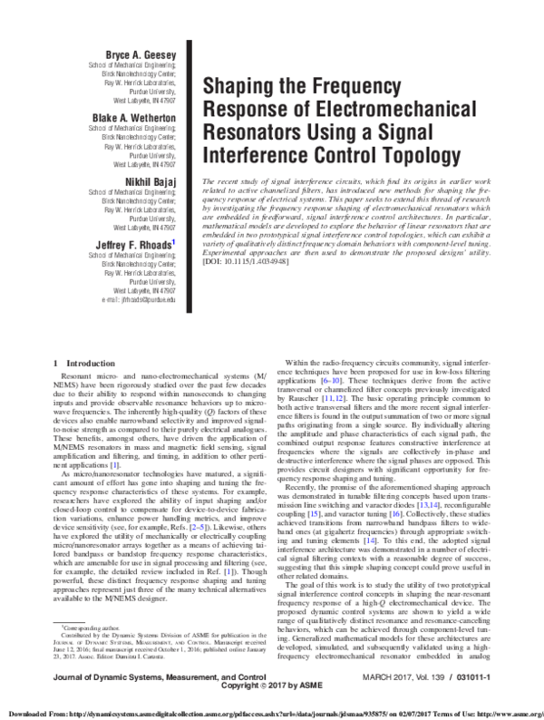 (PDF) Shaping the Frequency Response of Electromechanical Resonators using a Signal Interference ...