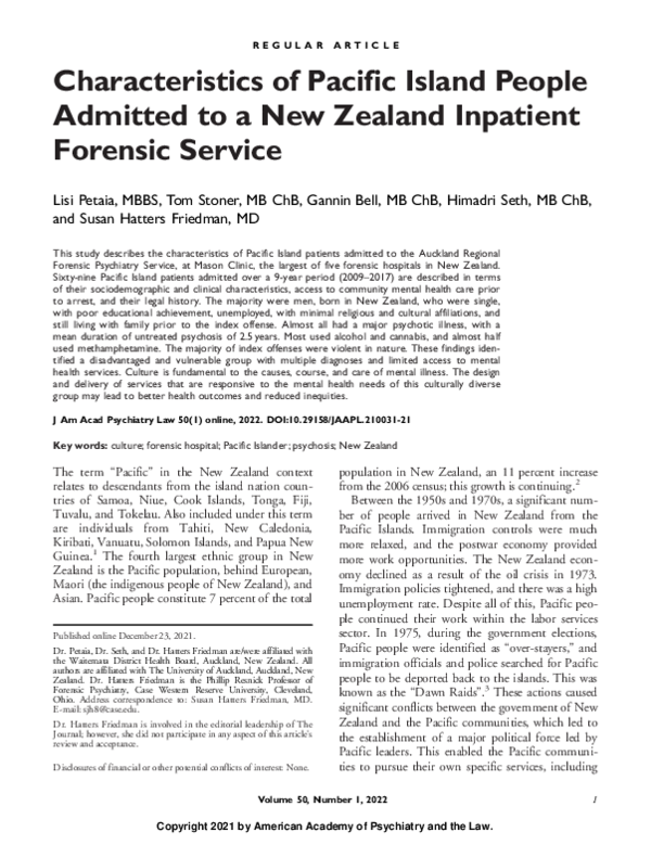 (PDF) Characteristics of Pacific Island People Admitted to a New ...