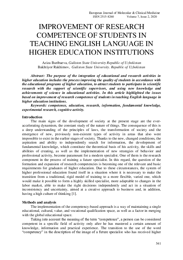 (PDF) Improvement of Research Competence of Students in Teaching ...