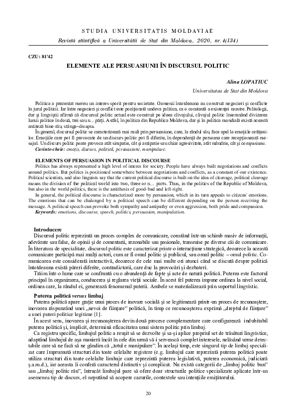 (PDF) Elemente Ale Persuasiunii În Discursul Politic