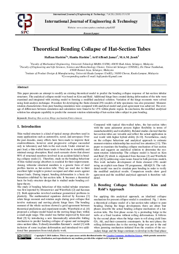 (PDF) Theoretical Bending Collapse of Hat-Section Tubes