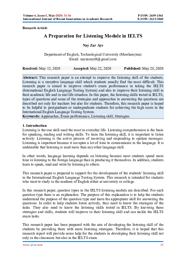 Pdf A Preparation For Listening Module In Ielts