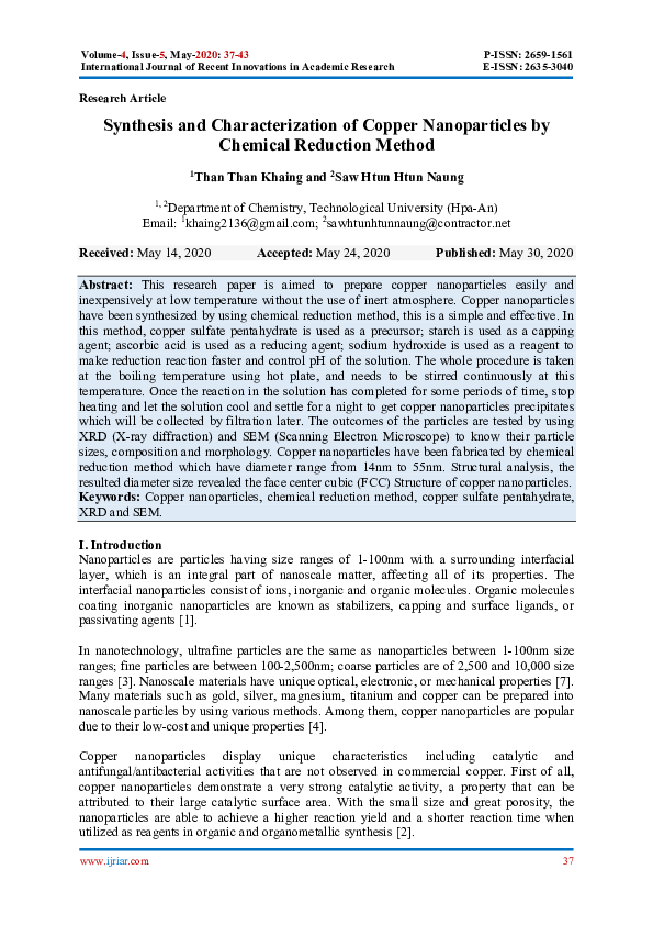 (PDF) Synthesis and Characterization of Copper Nanoparticles by ...