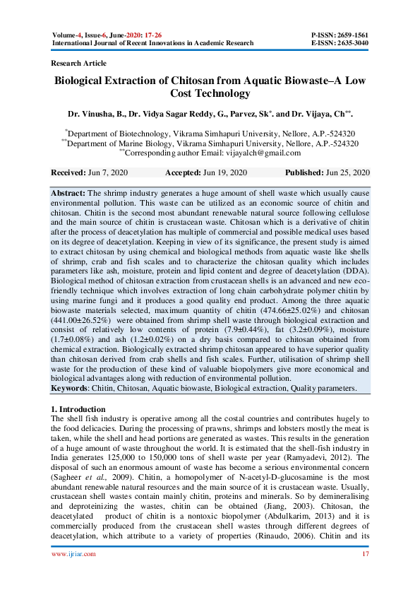 (PDF) Biological Extraction of Chitosan from Aquatic Biowaste-A Low ...