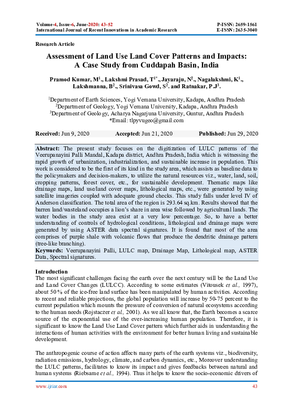 (PDF) Assessment of Land Use Land Cover Patterns and Impacts: A Case ...