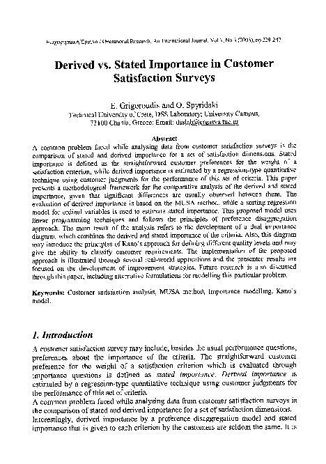 (PDF) Derived vs. stated importance in customer satisfaction surveys