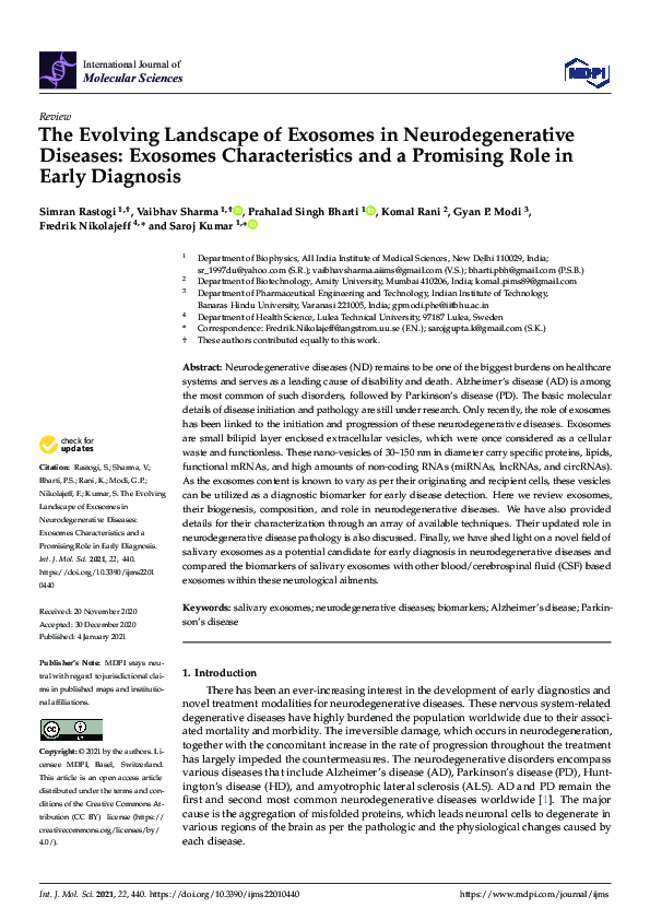 (PDF) The Evolving Landscape of Exosomes in Neurodegenerative Diseases ...